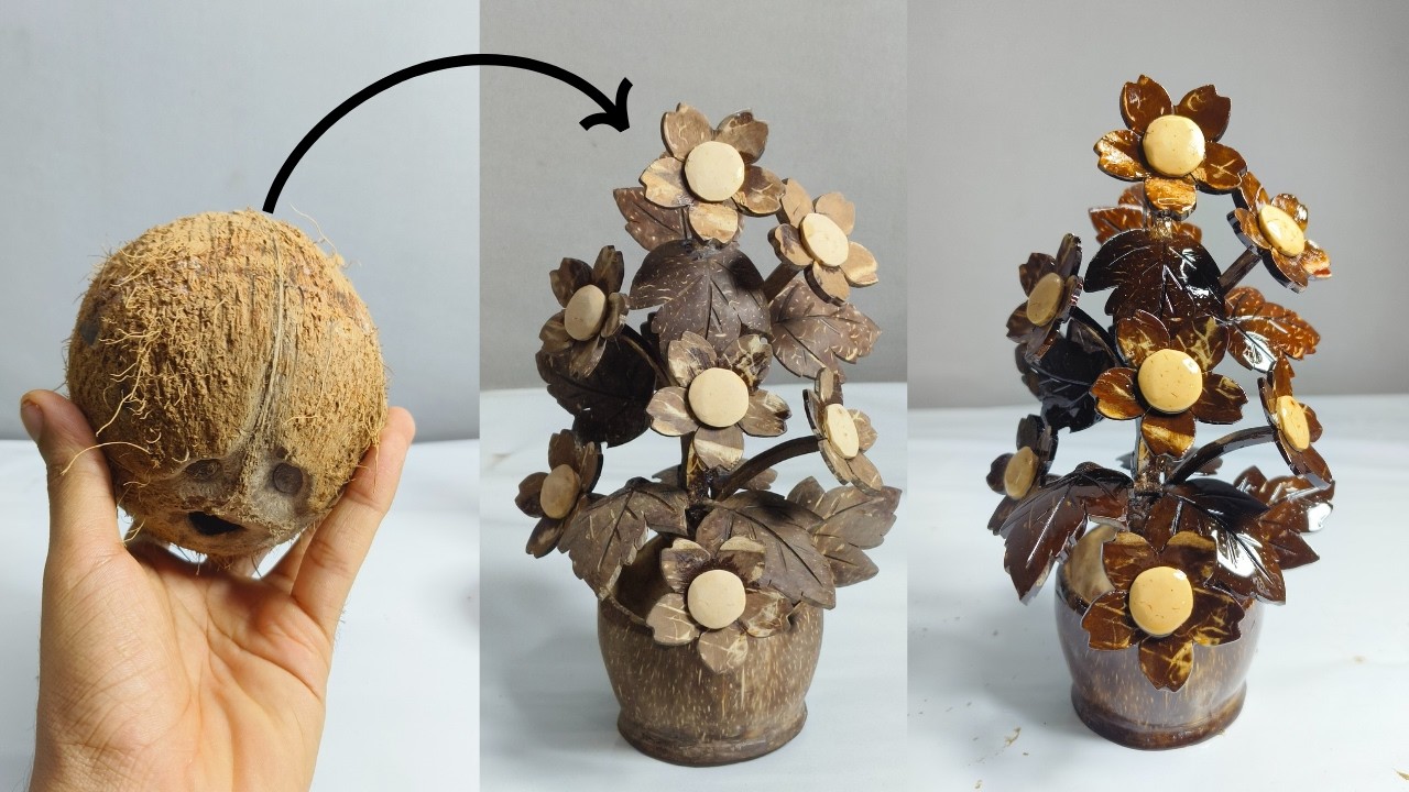 🌼How to make a flower🥥 | Coconut shell craft | Coconut shell flower ...