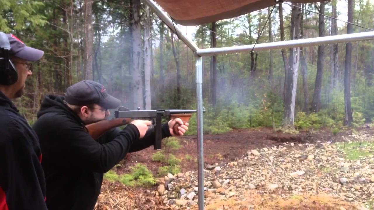 Friend shooting full auto tommy gun - YouTube