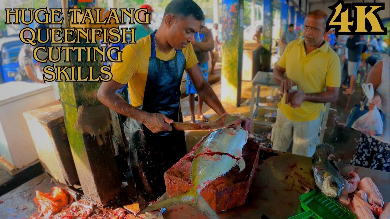 Huge Talang Queenfish Cutting Skills | Beruwala Fish Cutting - YouTube