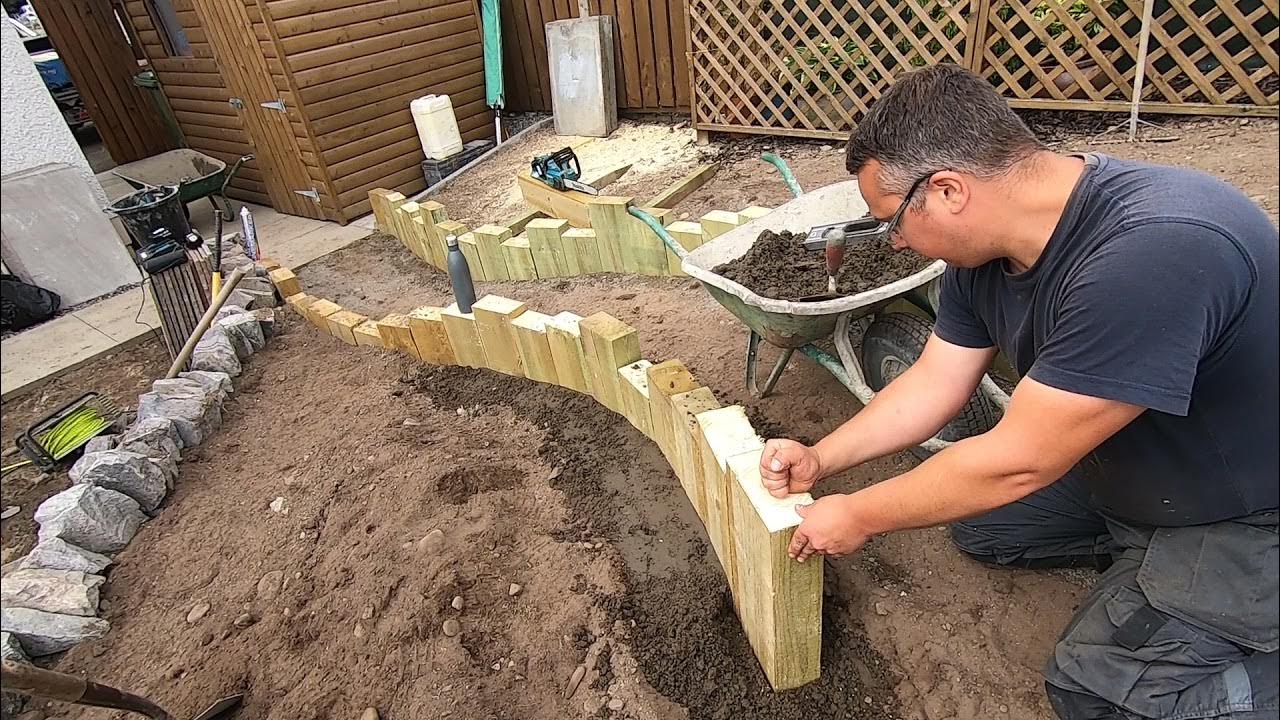 How to Install raised Log sleeper edging - YouTube