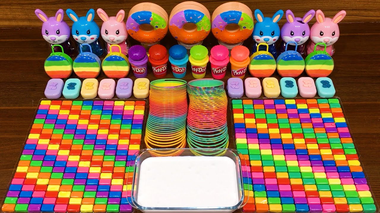 RAINBOW SLIME ! Mixing random into GLOSSY SLIME ! Relaxing Slime Video ...