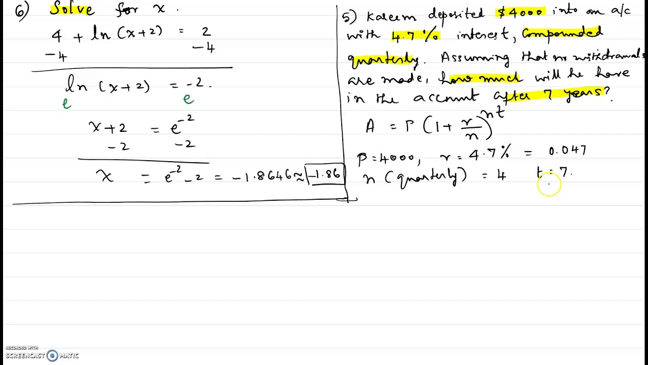 Solving an equation involving natural logarithms, final amount ...