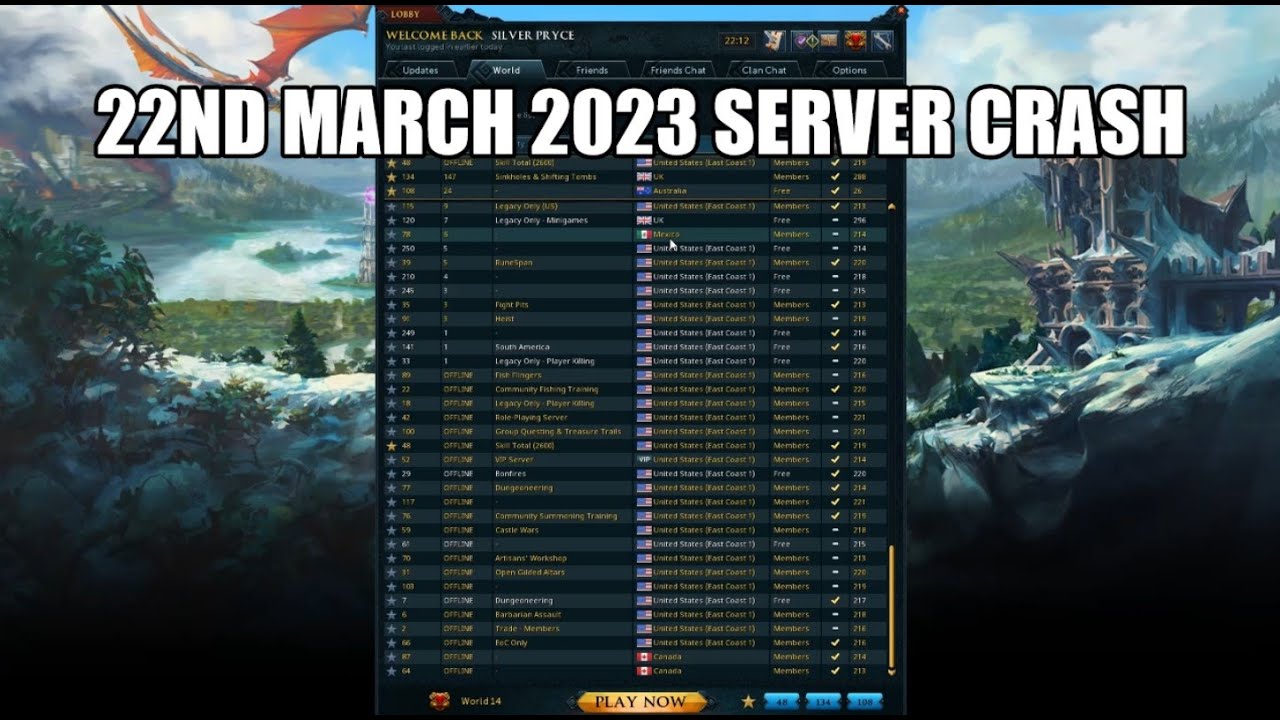 22nd March 2023 Server crash | Runescape 3 - YouTube