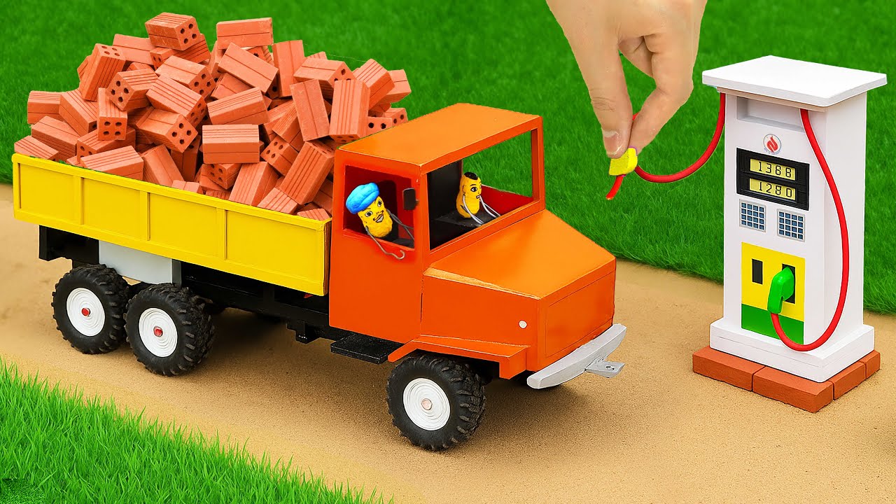 DIY Mini Truck loading Bricks Science Project | Gasoline and House ...