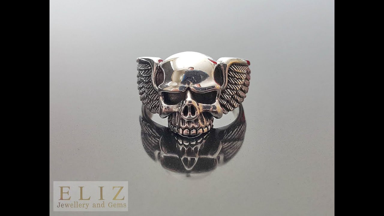 Skull Ring Winged Skull Biker Punk Goth Rocker STERLING SILVER - YouTube