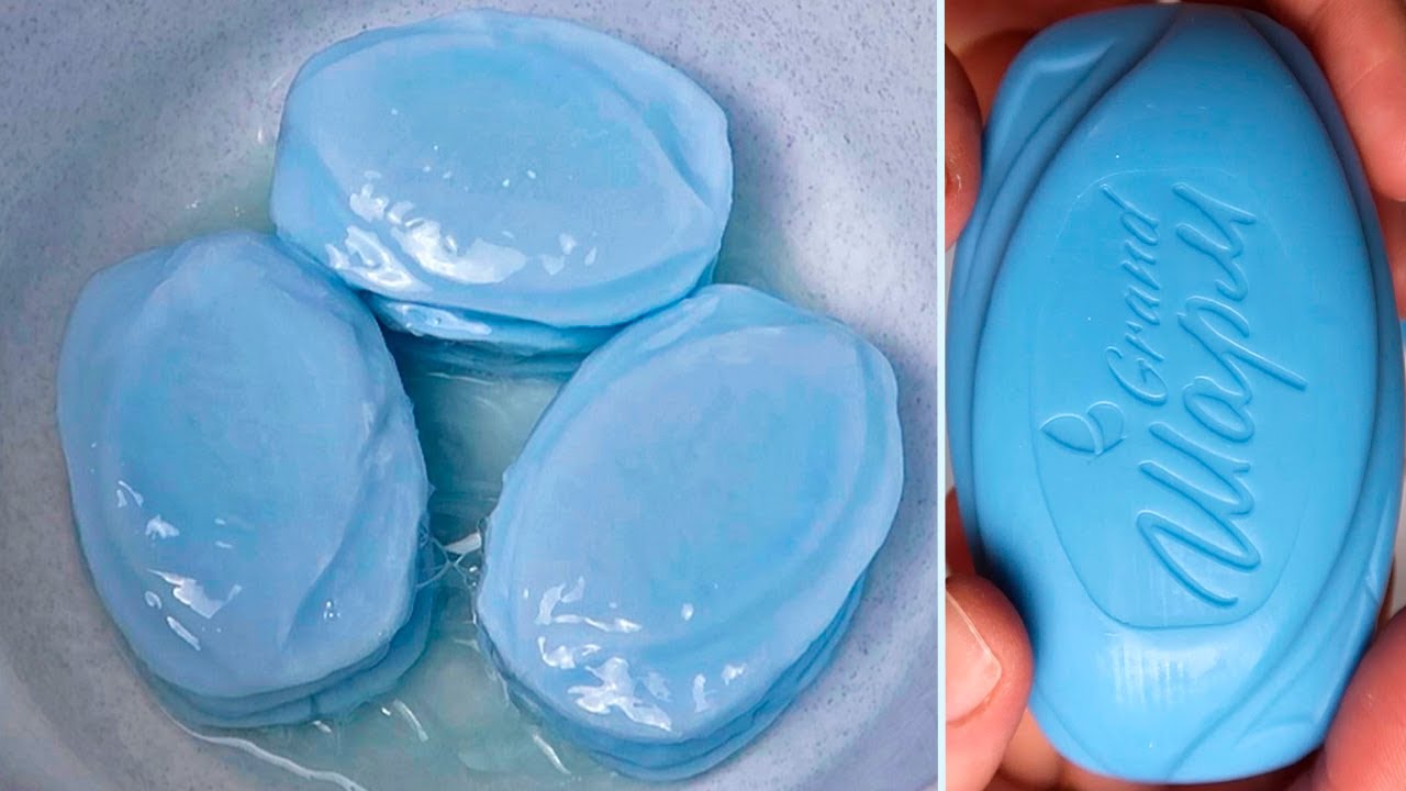 ASMR Mushy Soap Sponge Squeezing 💙 GRAND SHARM Soaked Soap - YouTube