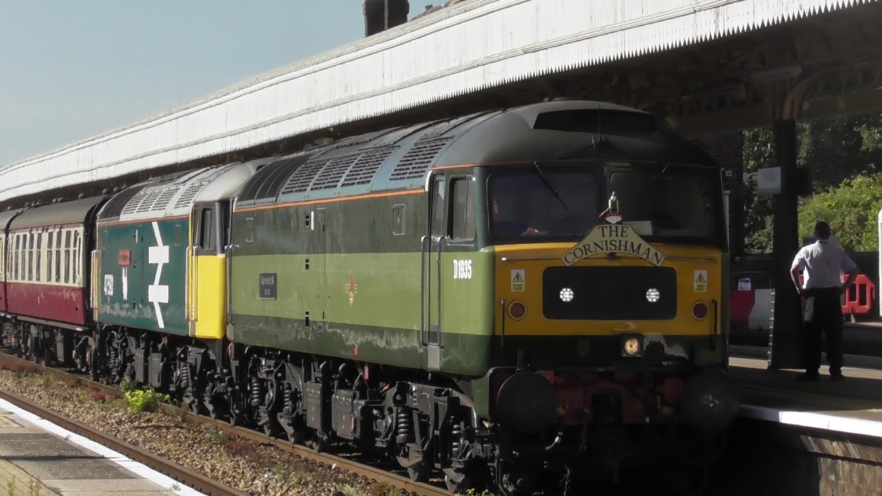 Class 47s 47805 and 47953 Arrive and Depart Taunton. - YouTube