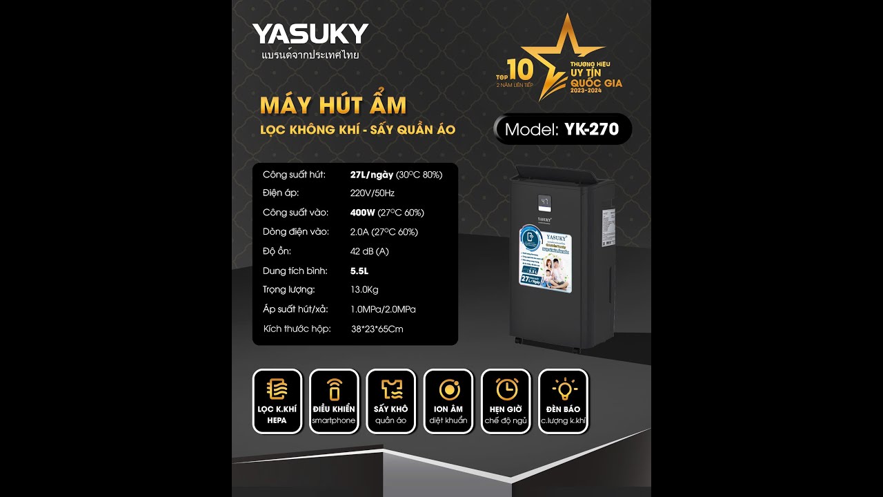 Máy hút ẩm Yasuky YK 270 - YouTube