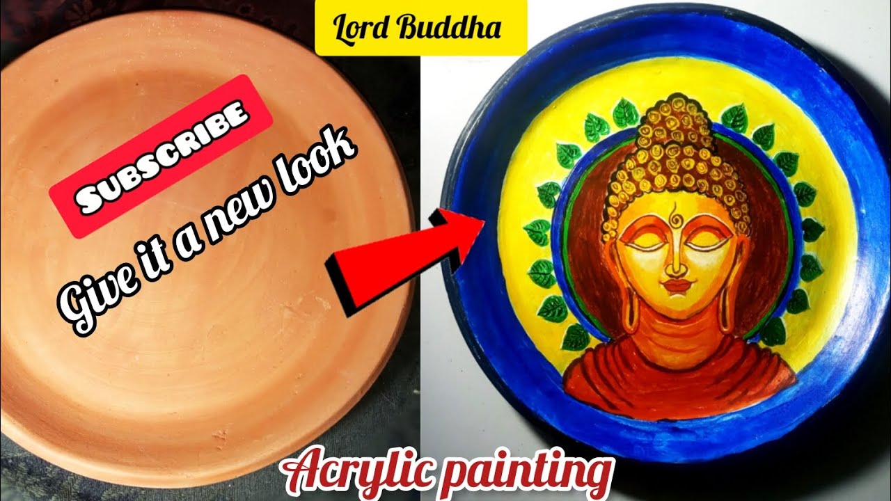 Buddha painting on clay plate//Lord Buddha art /matir sora painting ...