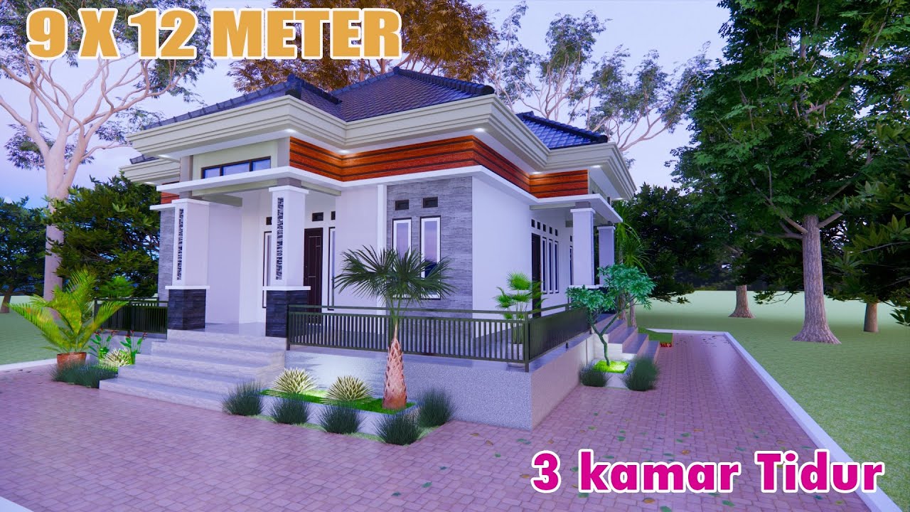 MEWAH DAN ELEGHANT // DESAIN RUMAH 9X12 METER DENGAN 3 KAMAR TIDUR ...