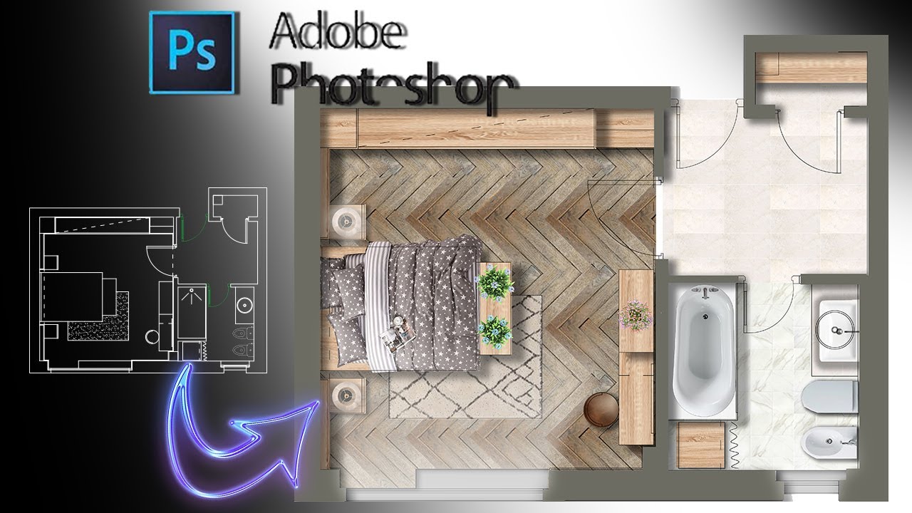 Beginners guide: render plan in photoshop [ Walls; Shadow; Furniture ...