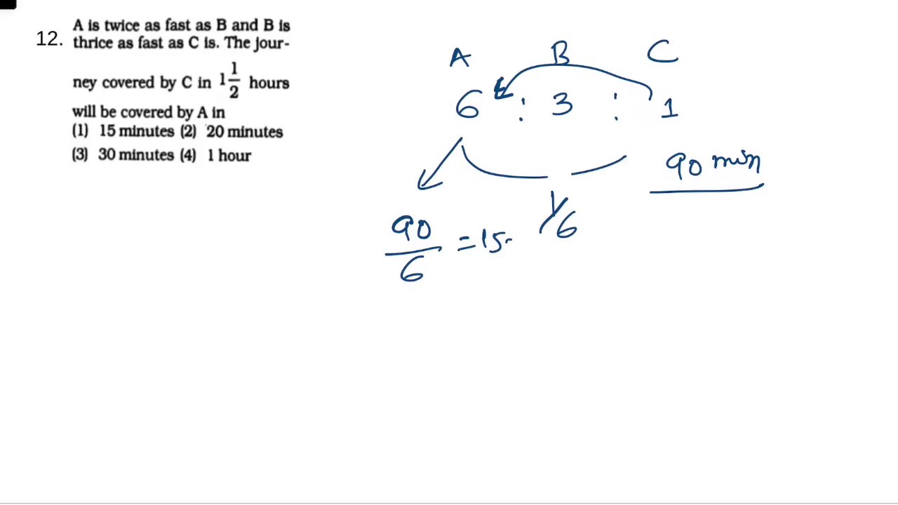 A is twice as fast as B and B is thrice as fast as C. The journey ...
