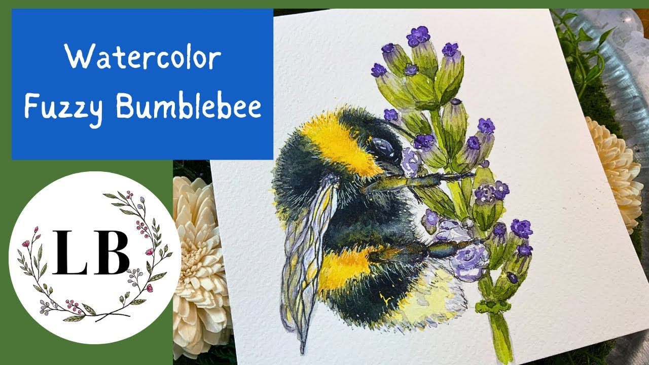How to Paint a Fuzzy Watercolor Bumblebee on a flower / Free ...