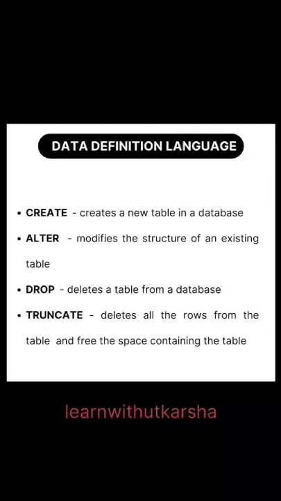 Ddl In Sql Data Definition Language Sql Youtubeshorts Shorts Sqltutorial