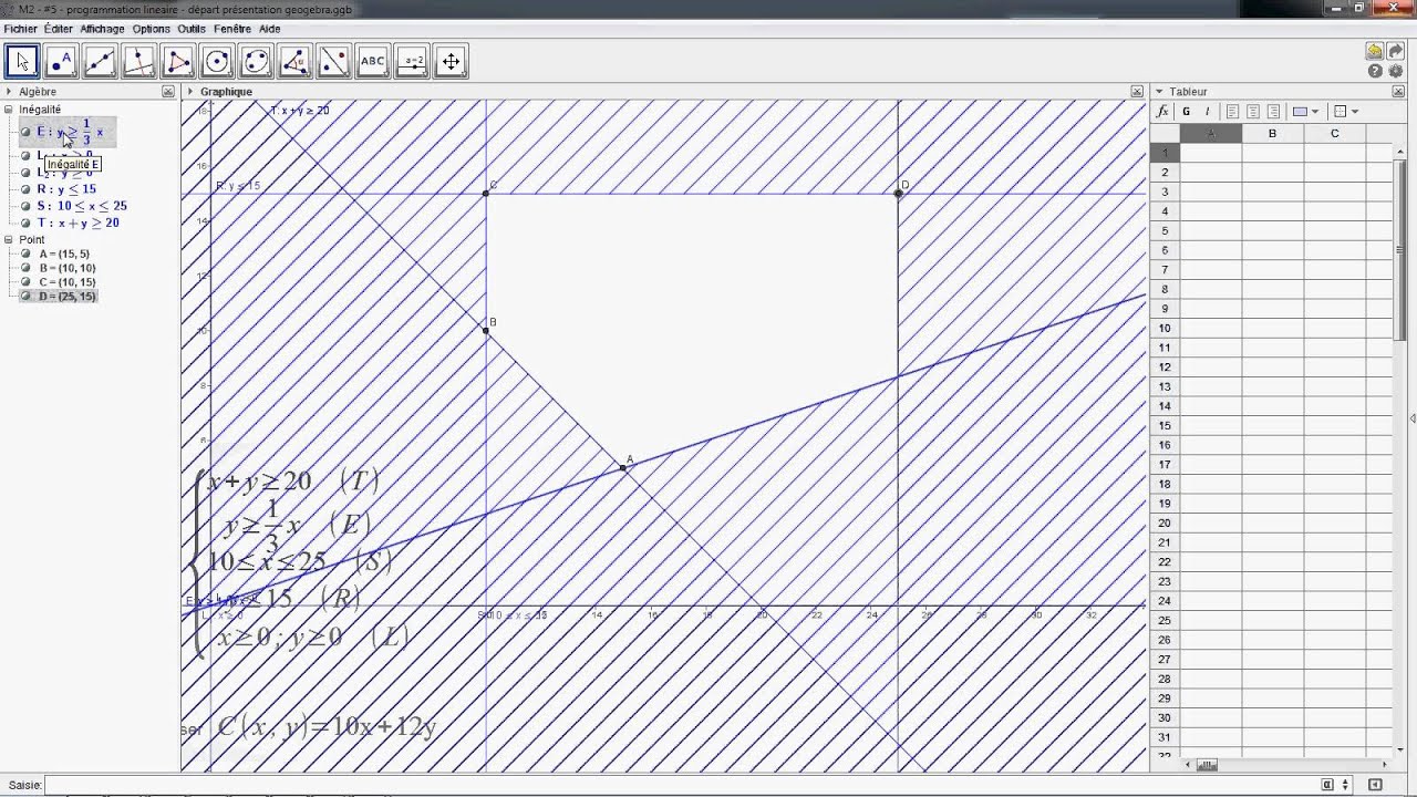 Programmation lineaire - 6 - utiliser géogébra - YouTube