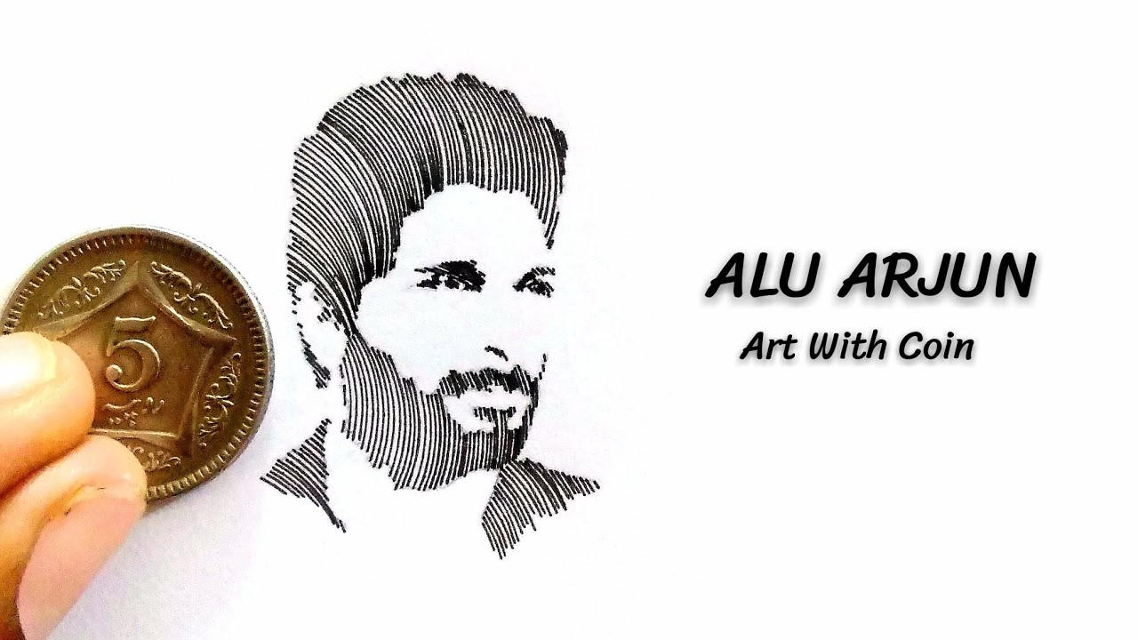 How Yo Draw Alu Arjun Creative Amazing Art With Coin By Pakistani ...