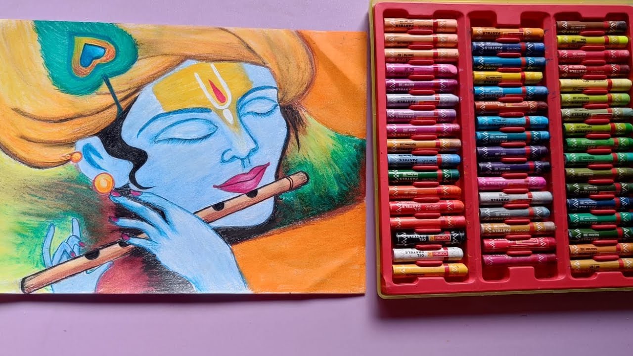 Lord Krishna Oil Pastel Drawing Step by Step Tutorial - YouTube