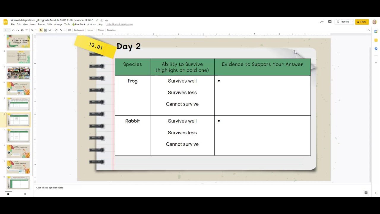 Animal Adaptations _3rd grade Module 13.01 13.02 Science: HERTZ ...