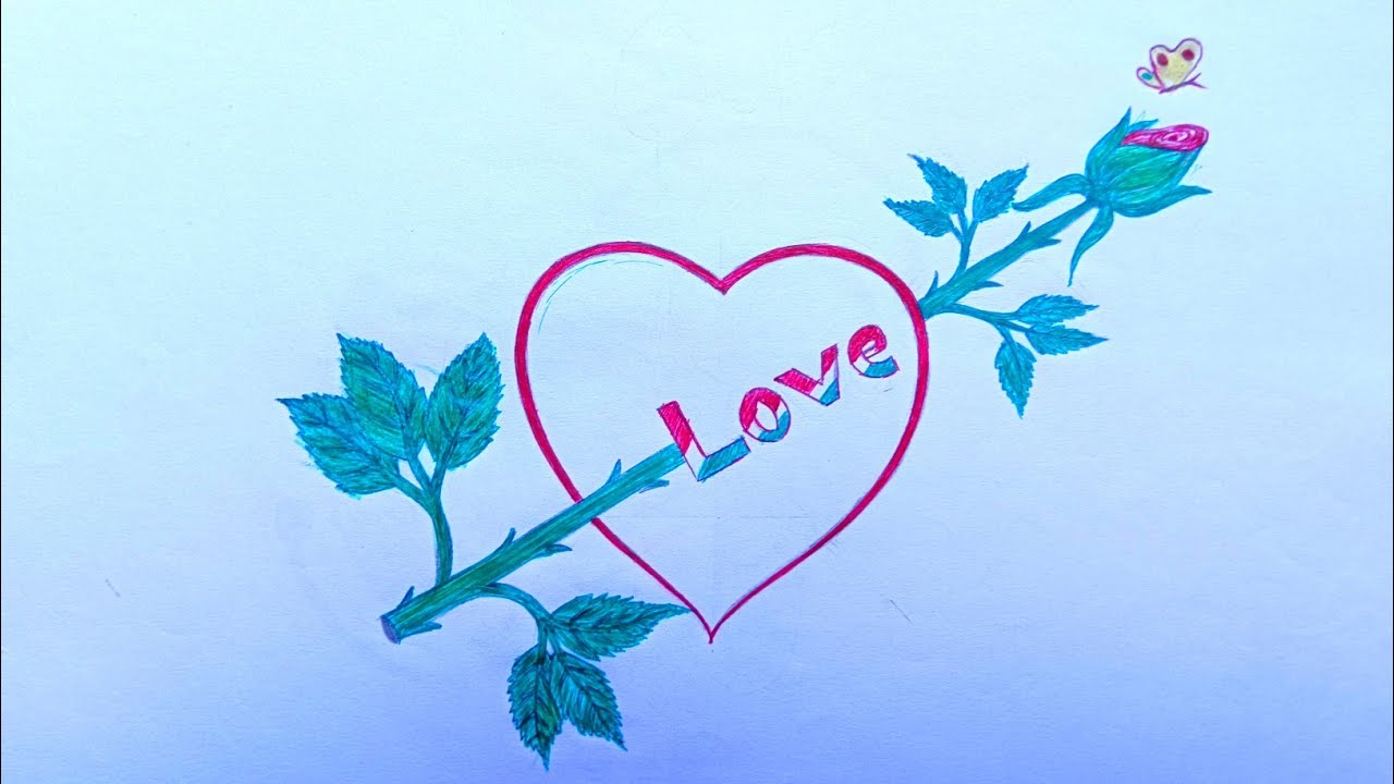How To Draw Love Heart 💖 || Love Heart Drawing With Rose Flower - Dil ...