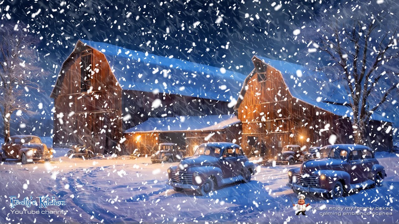 Relaxing Snowy Farm Scene - Snowstorm Sounds Ambience 8 - YouTube