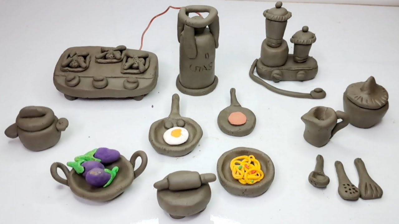 Easy technique make handmade miniature kitchen set with clay।।miniature ...