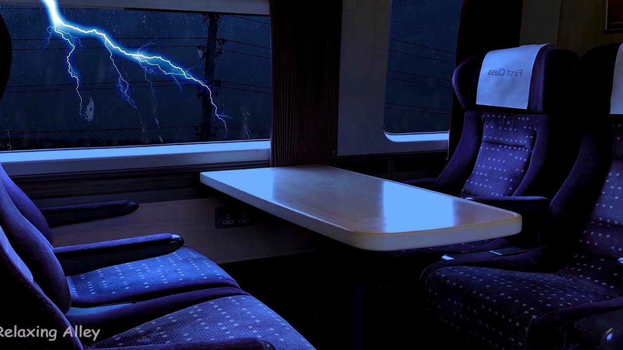 Train Ambience With Rain Thunderstorm Sounds at Night Journey - YouTube