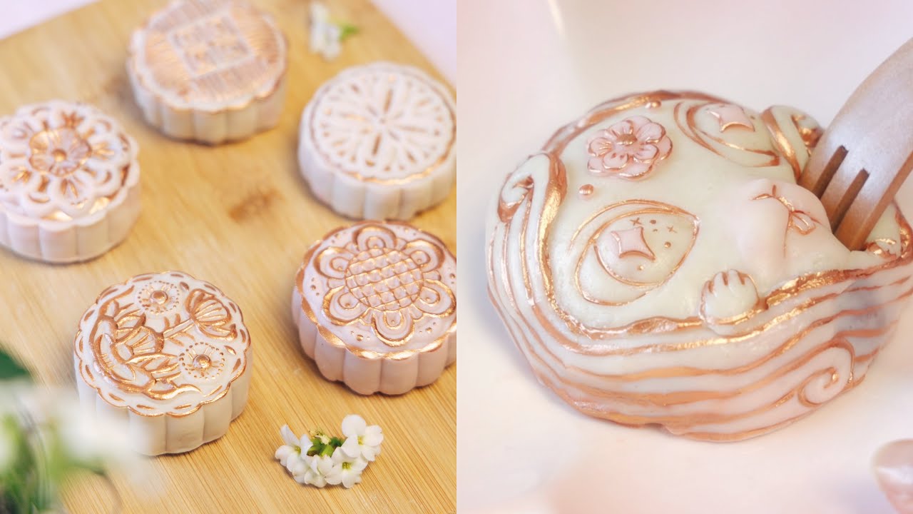 TOO CUTE TO EAT | Making elegant rice mooncakes w/ sweet red bean paste ...