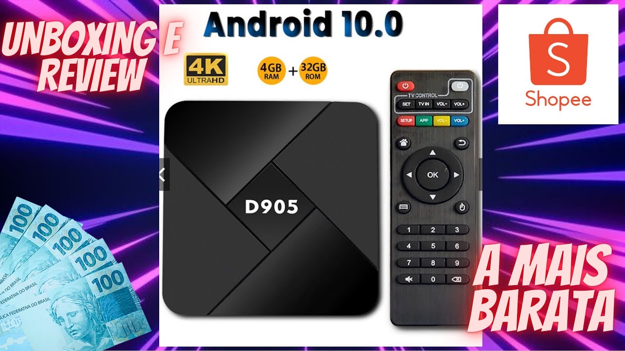 UNBOXING E REVIEW COMPLETO TV BOX D905 A MAIS BARATA DA SHOPEE ...