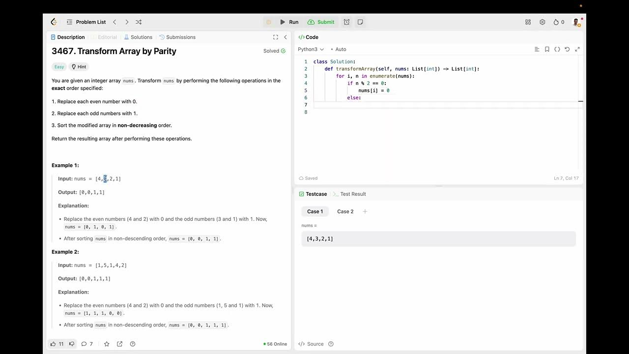 Transform Array By Parity - YouTube