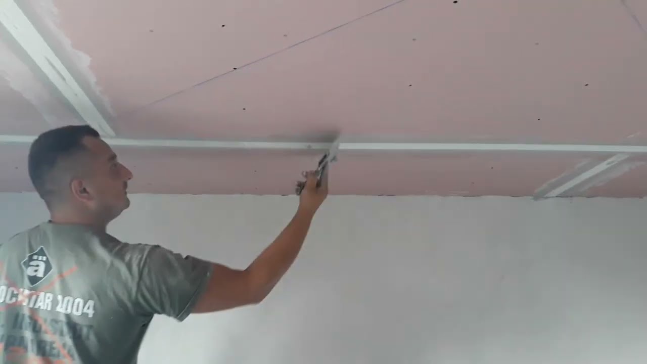 Gletuire tavan rigips. Banda pe imbinari din gips carton - YouTube