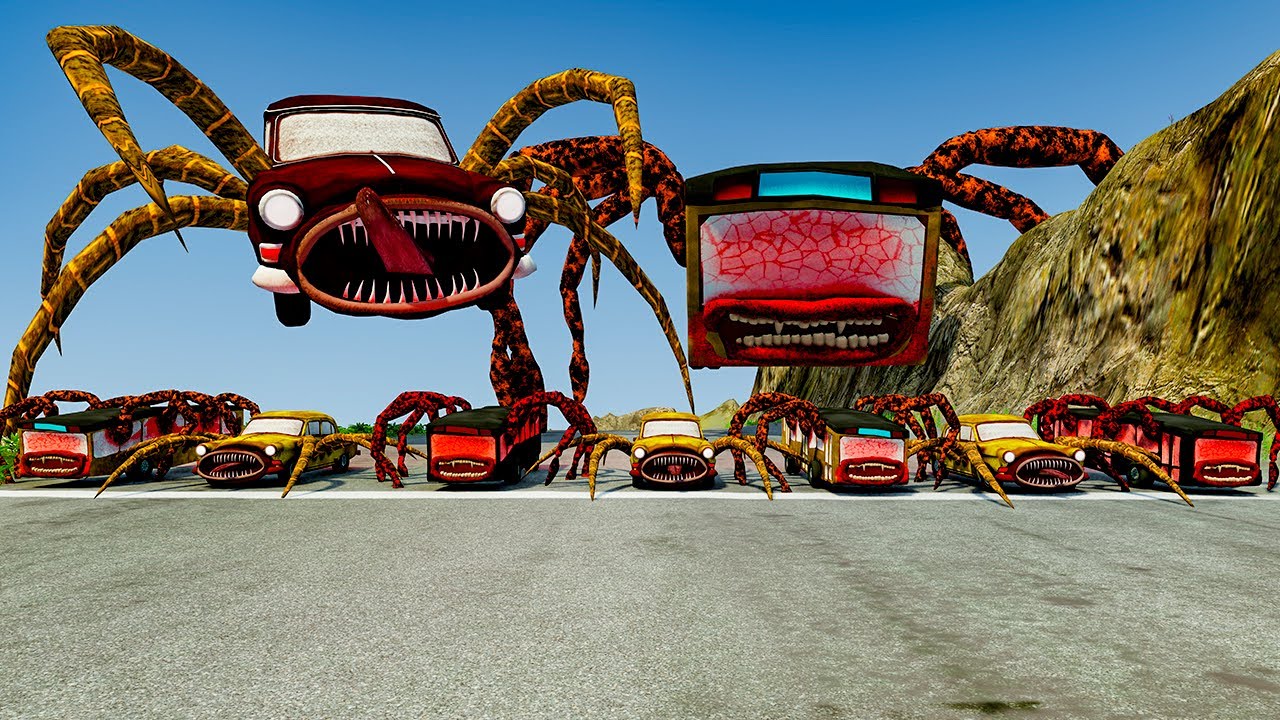 CAR EATER vs BUS EATER Big & Small Cars vs Downhill Madness with CAR ...