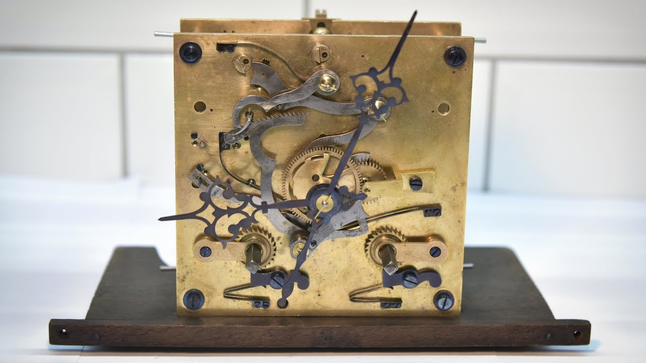 Antique quarter-chiming pendulum wall clock mechanism - YouTube