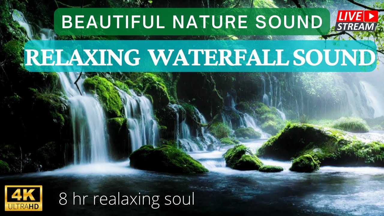 8 Hour Beautiful Waterfall Relaxing sounds, Meditation ,Stress Relief ...