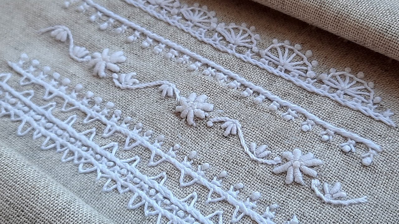 Simple stitches White Embroidery Border Line for beginners - YouTube