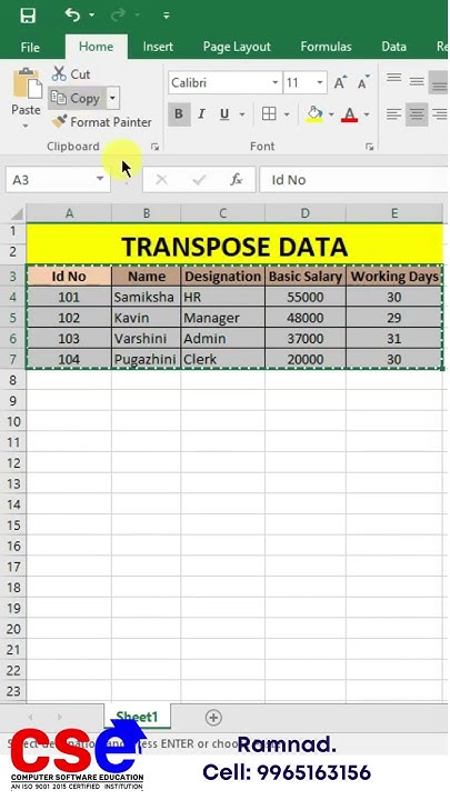 Excel Essentials: A Quick Guide to Transposing Data 📑 | Transpose | For beginners in Tamil # ...