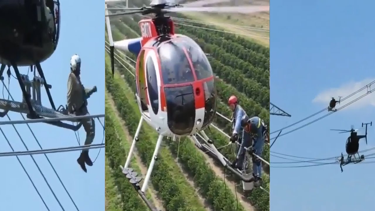 Power line maintenance by helicopter | হেলিকপ্টার দিয়ে পাওয়ার লাইন ...