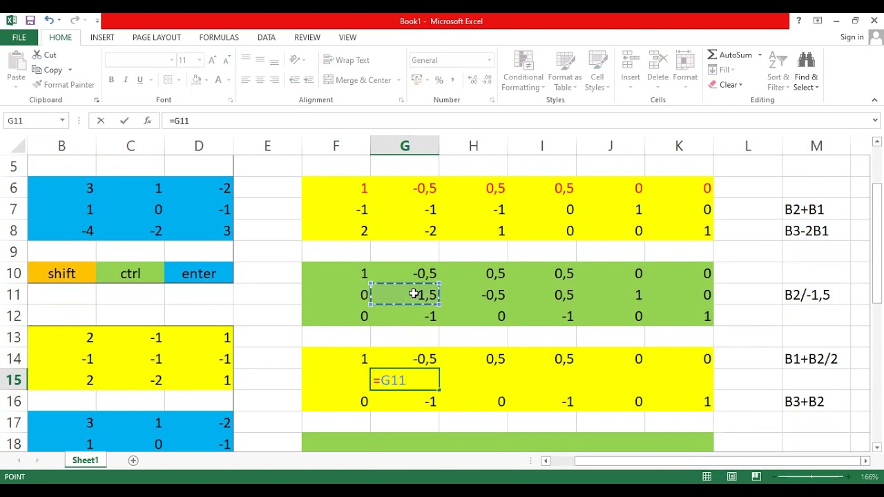 Invers Matriks (Gauss Jordan dan Excell) - YouTube