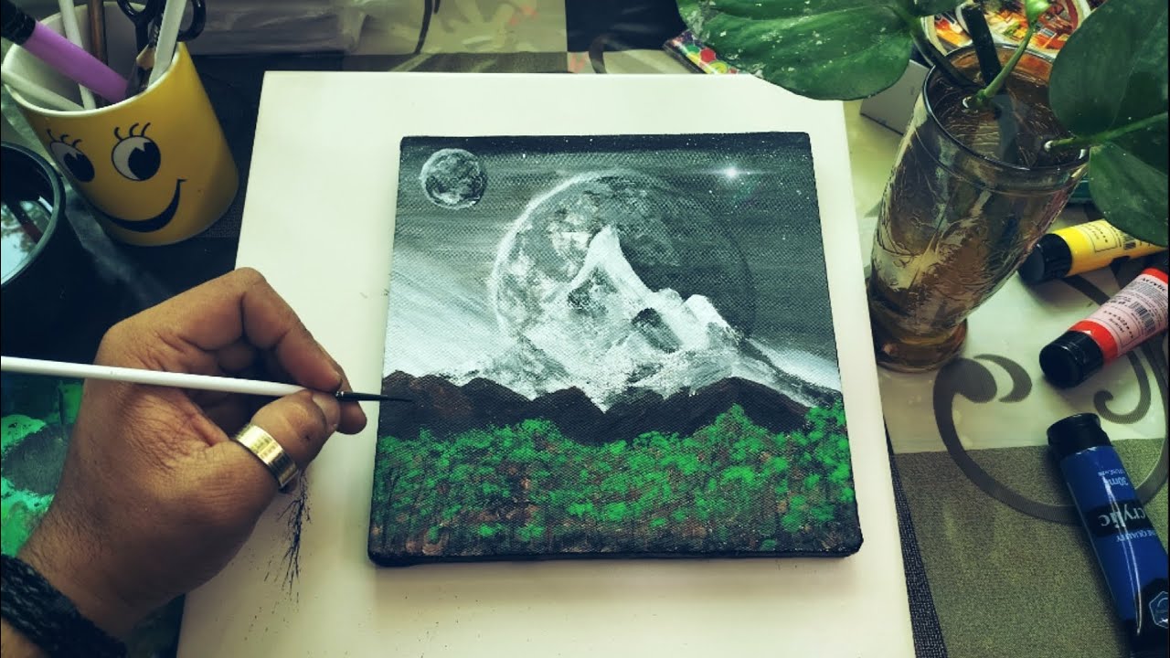Stunning Moon landscape Painting / Easy Acrylic Painting - YouTube