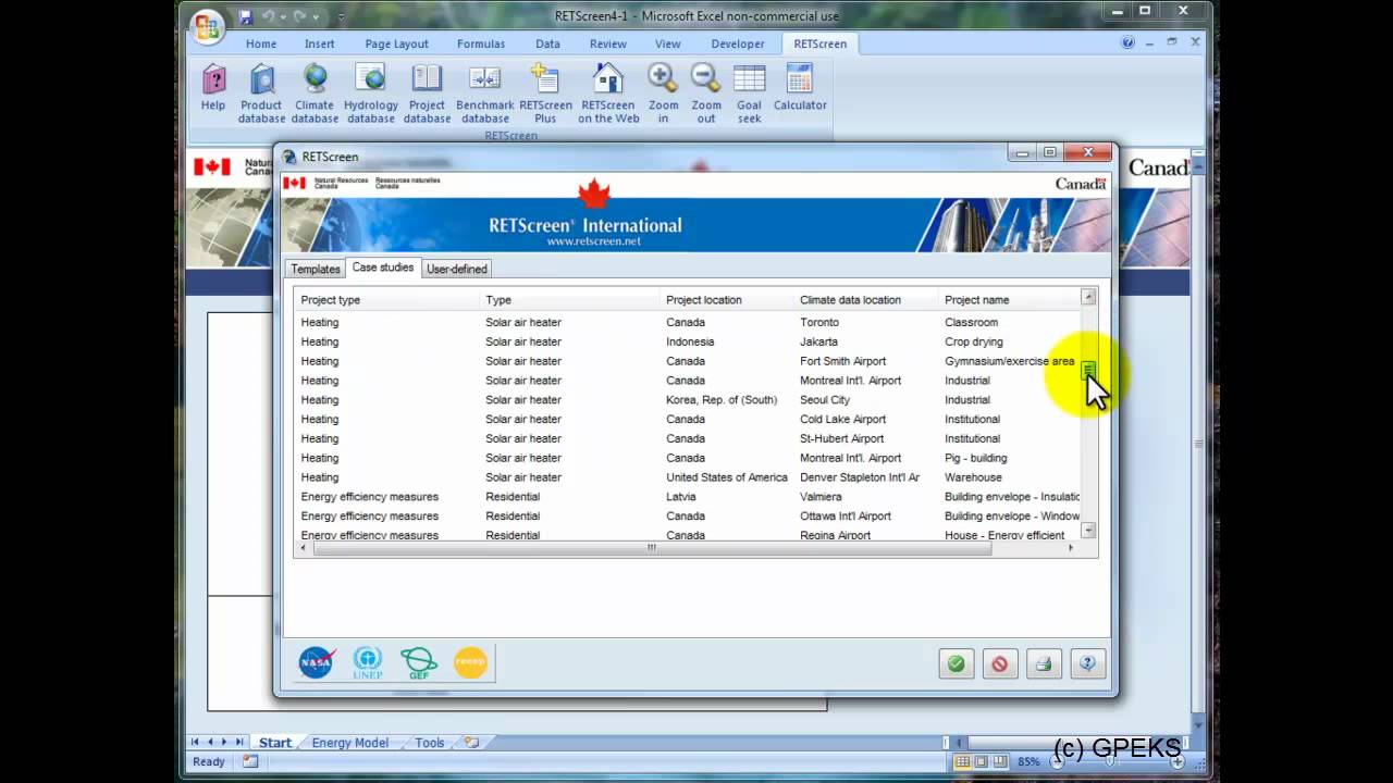 RETScreen 4 Tutorials 2: Working with the Project Database & Methods ...