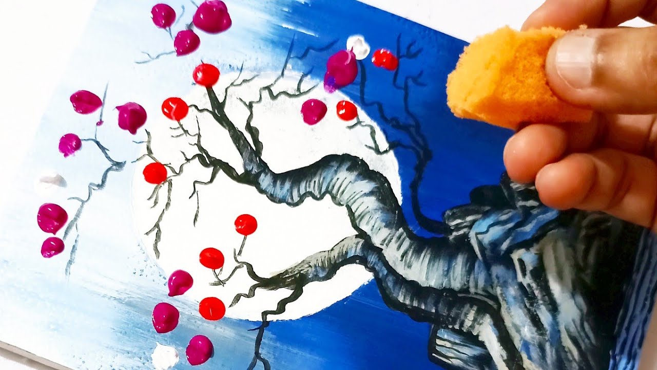 How to paint pink cherry blossom tree | acrylic painting for beginners ...