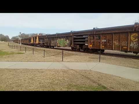CSXT Loaded Welded Rail Train W032-08 Departs From The Hamlet Terminal with Ex Conrail SD40-2 ...
