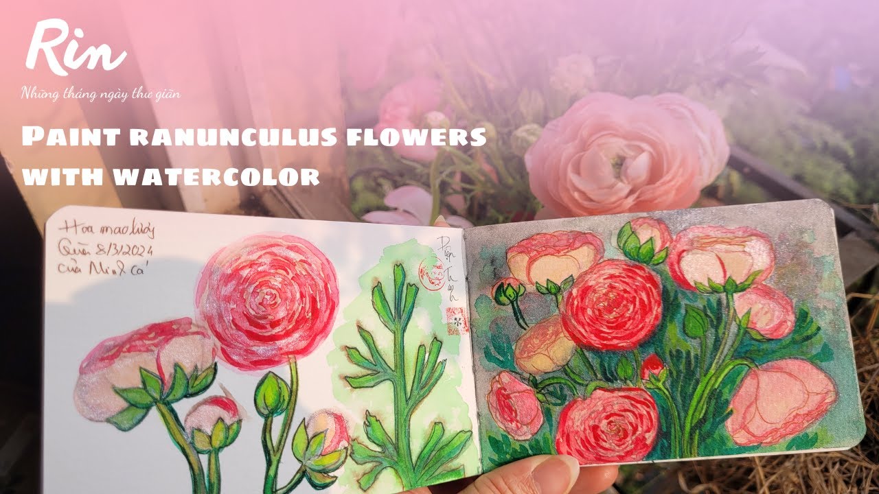 Paint ranunculus flowers with watercolor [ rin ] - YouTube