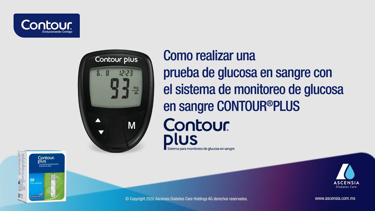 Como realizar una prueba de glucosa en sangre | CONTOUR PLUS | mg/dL ...
