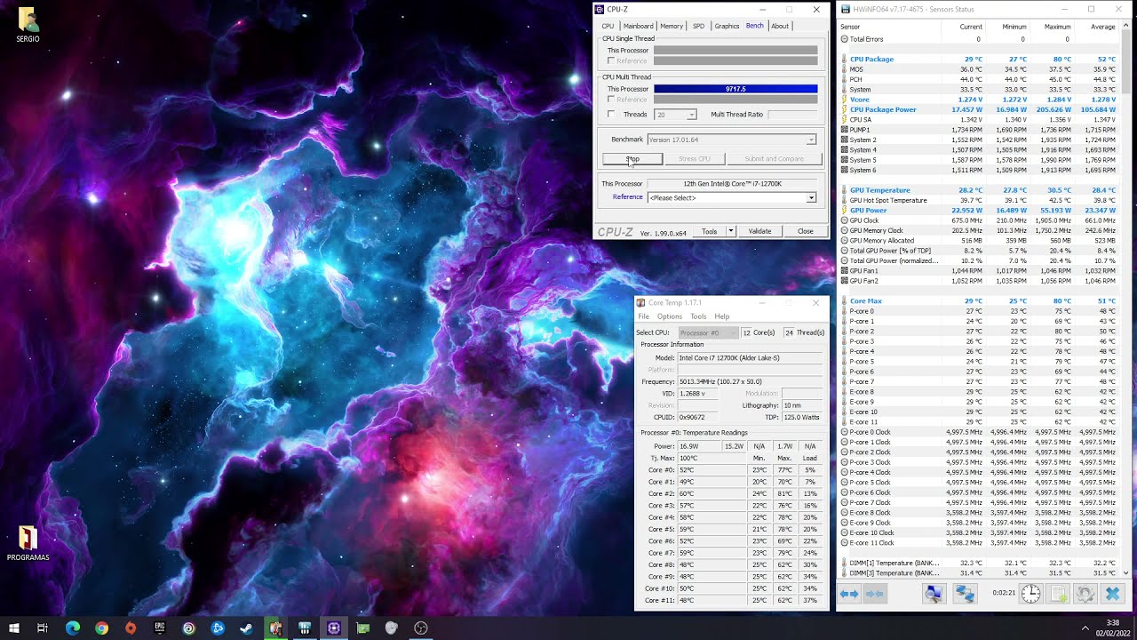i7-12700K @ 5.0 GHz OVERCLOCK CINEBENCH R23/20 BENCHMARK TEMPERATURE ...