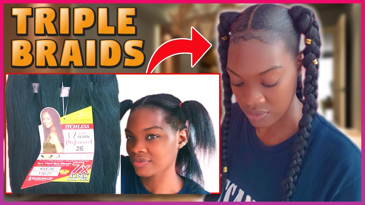 😍Three Pigtail Braids Hairstyle |Protectivehairstyle | Jumbo braids # ...