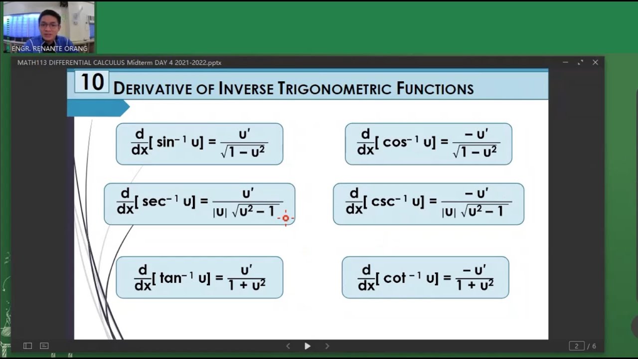 DIFFERENTIAL CALCULUS - DERIVATIVE OF INVERSE TRIGONOMETRIC FUNCTIONS ...