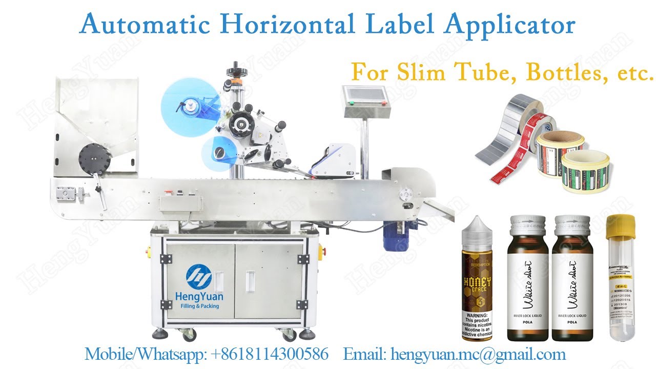 Automatic Horizontal Label Applicator for slim tube, bottles etc - YouTube