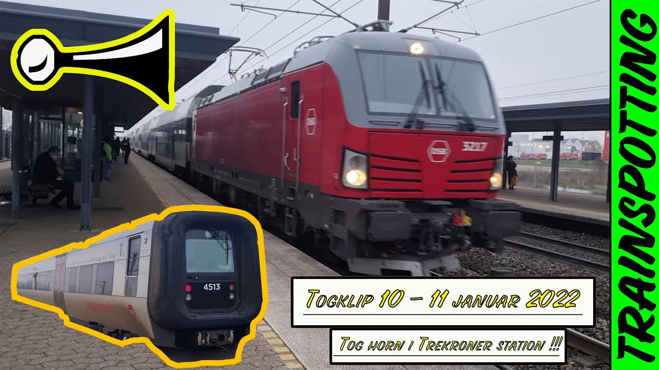 Togklip 10 - 11 januar 2022 | Tog horn i Trekroner station - YouTube
