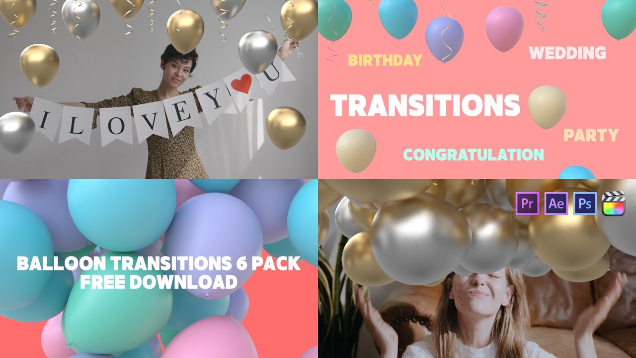 풍선 화면전환 효과와 풍선 장식 템플릿 6세트 Balloon Transitions (기념, 축하, 행사, 생일, 이벤트, 파티 ...