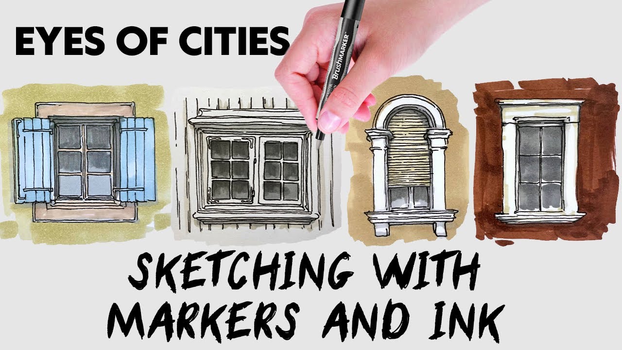 Sketching with MARKERS and INK. Drawing Windows with MARKERS - YouTube